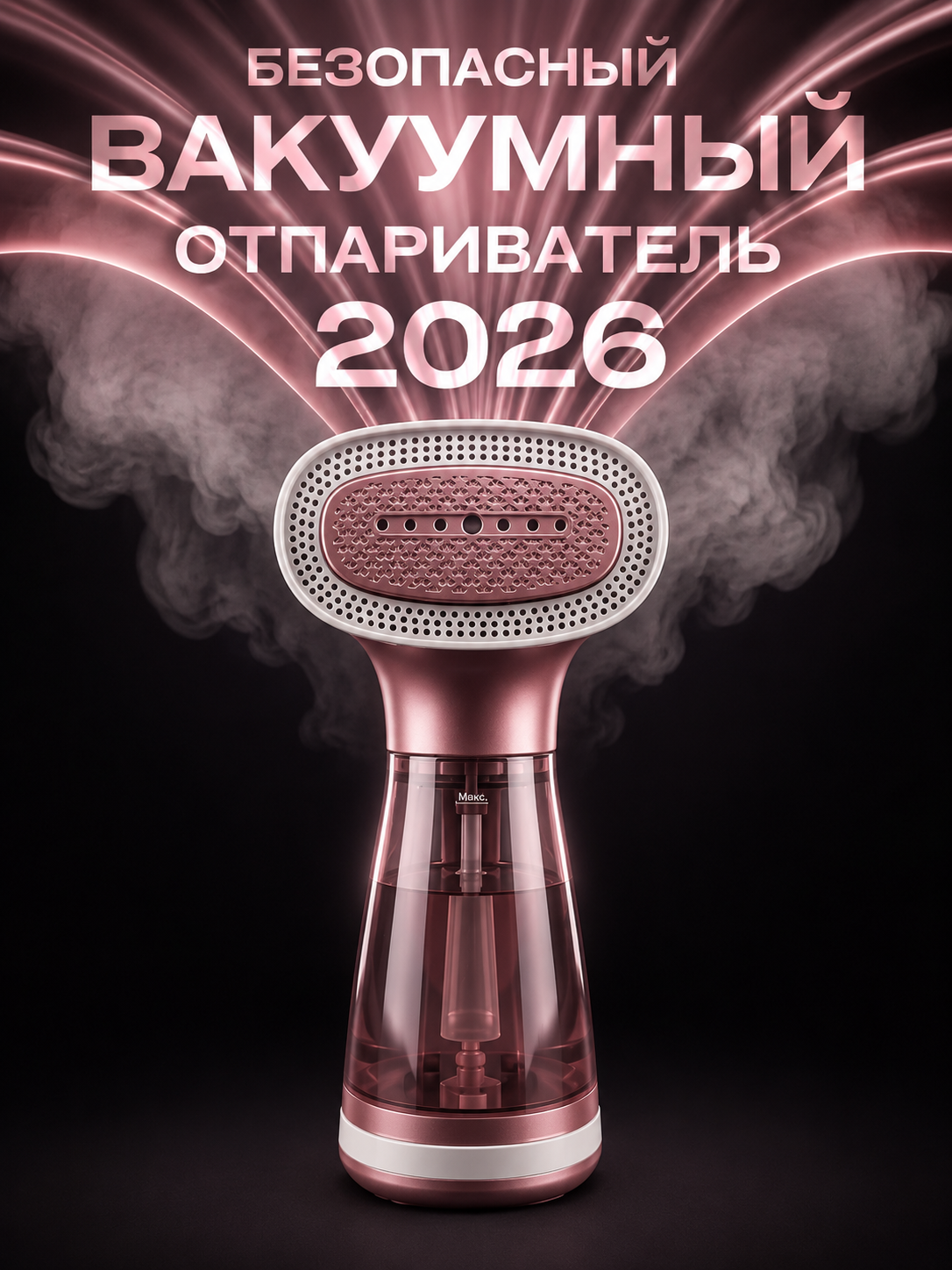 Вакуумный отпариватель ручной для одежды мощный 3500Вт, розовый