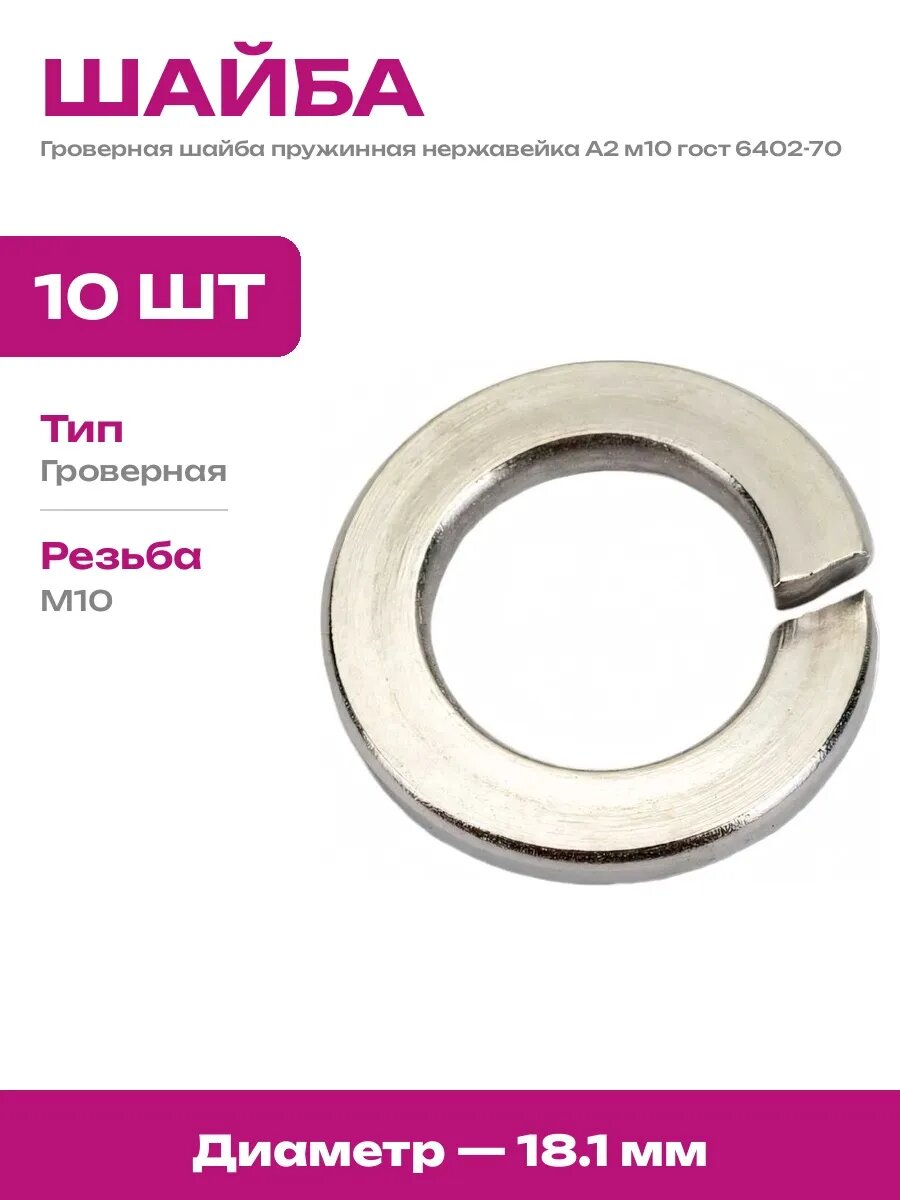 Шайба гроверная нержавеющая сталь А2 пружинная М10 10 шт