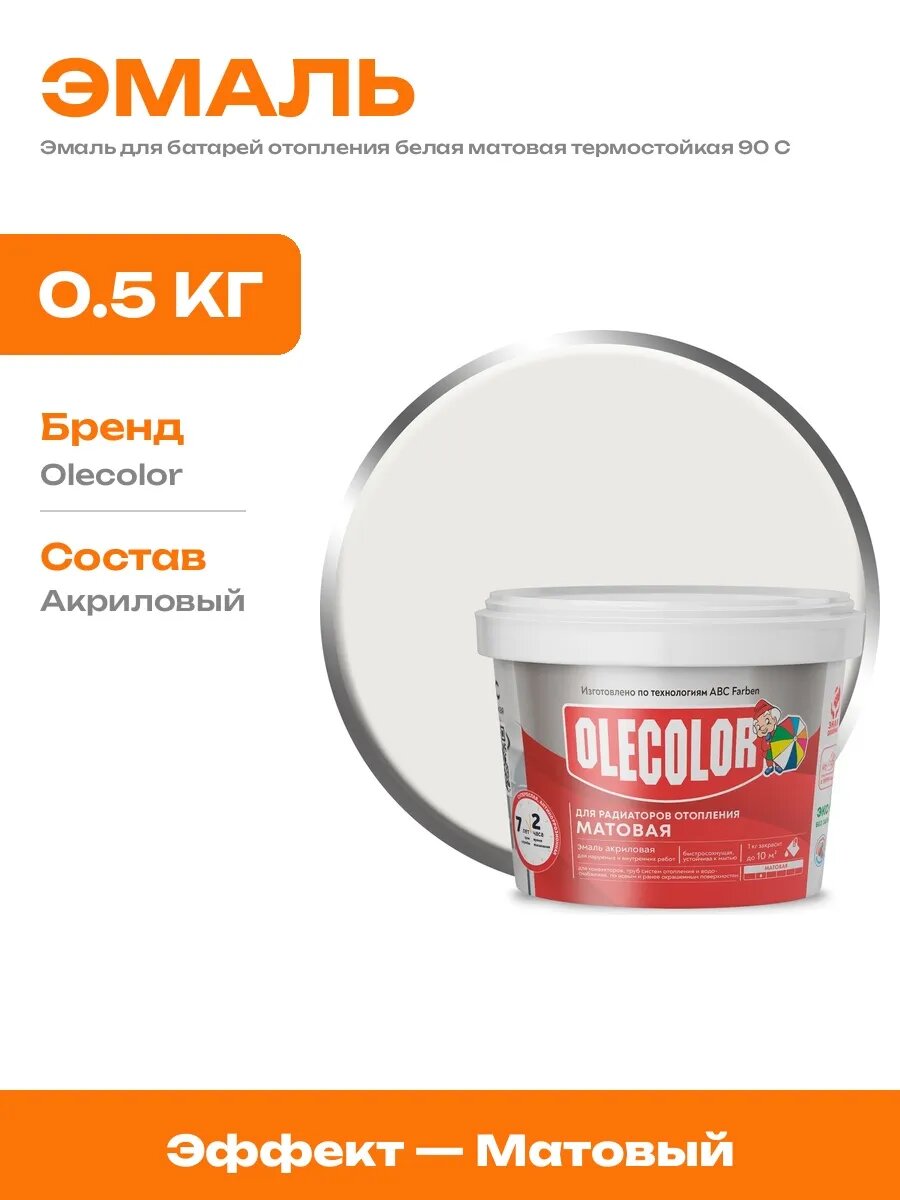 Эмаль для радиаторов отопления белоснежная акриловая 0.5кг