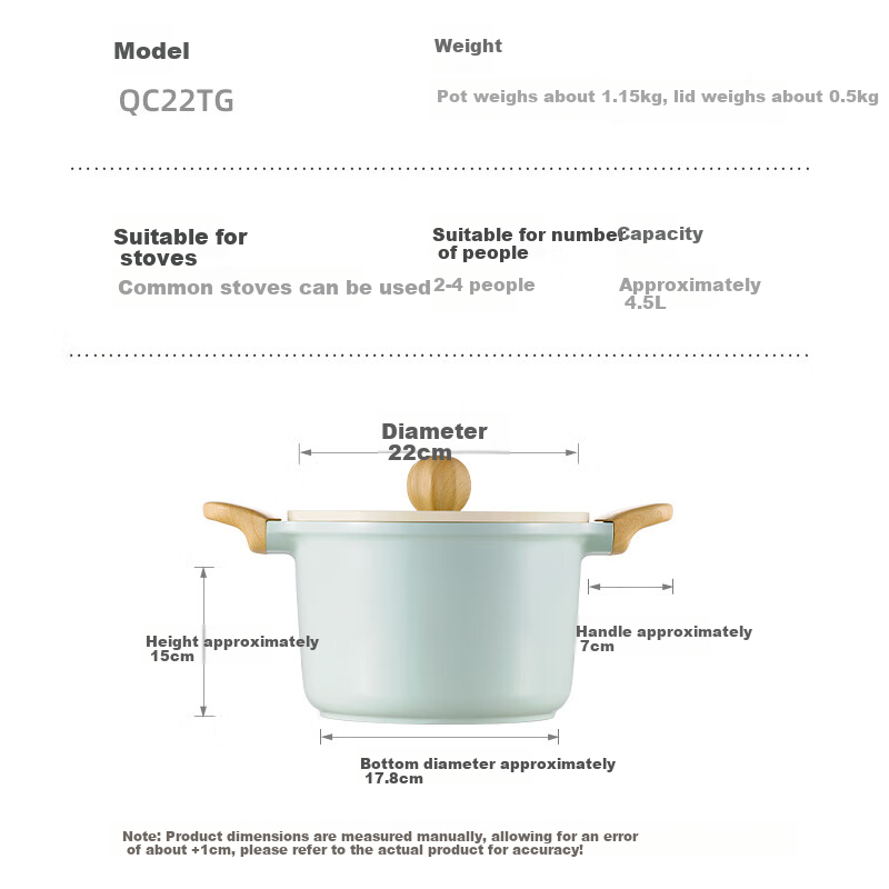 COOKER KING 22 см керамическая кастрюля без фтора для приготовления детского питания, макарон и тушеных блюд,