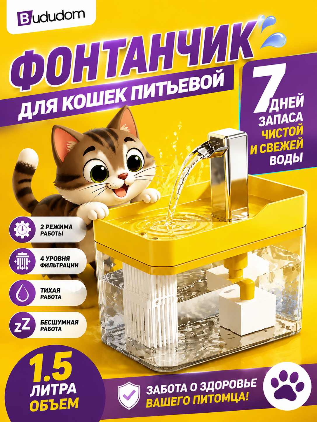 Автопоилка для кошек и собак проводная, фонтан поилка для животных