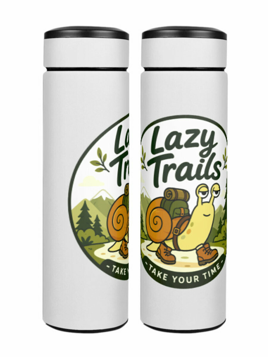 Термос «Улитка-турист с надписью Lazy Trails» (белый)