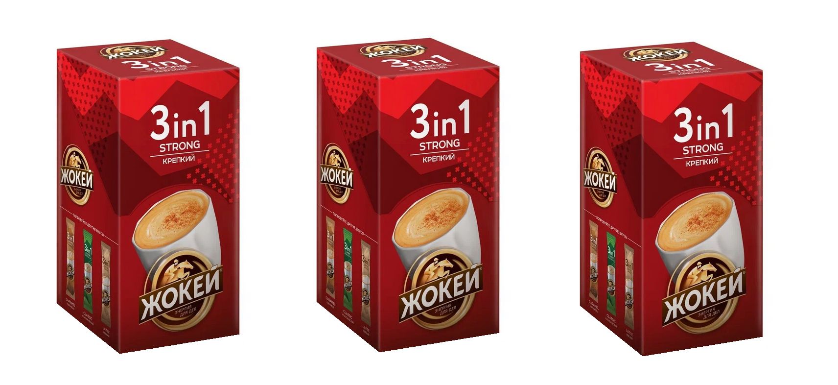 Жокей кофе растворимый порционный Strong 3в1, картон, 10 пак х 12 гр - 3 штуки