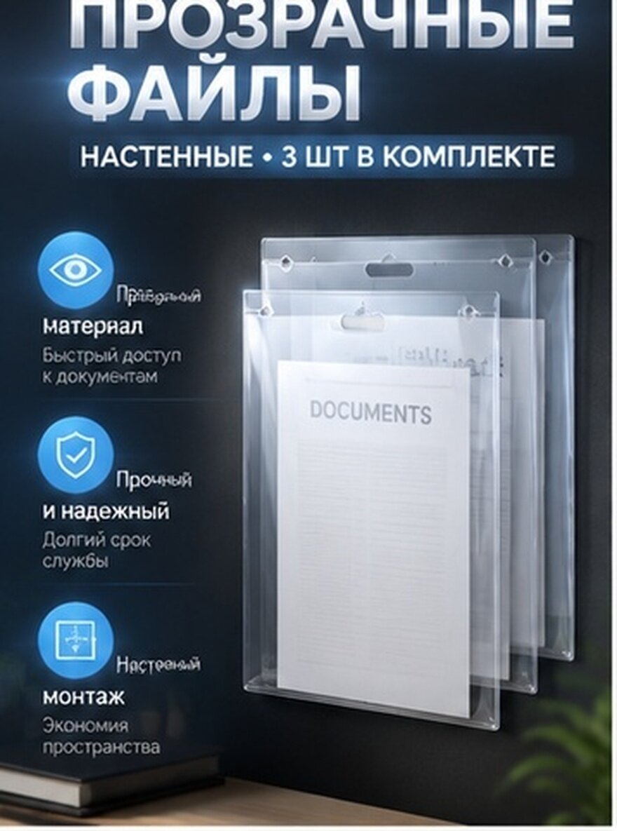 Органайзер Для Документов На Стену 3 Штуки Прозрачный Офисный Мешок Для Хранения Размер 33.00X24.00X2.00Cm