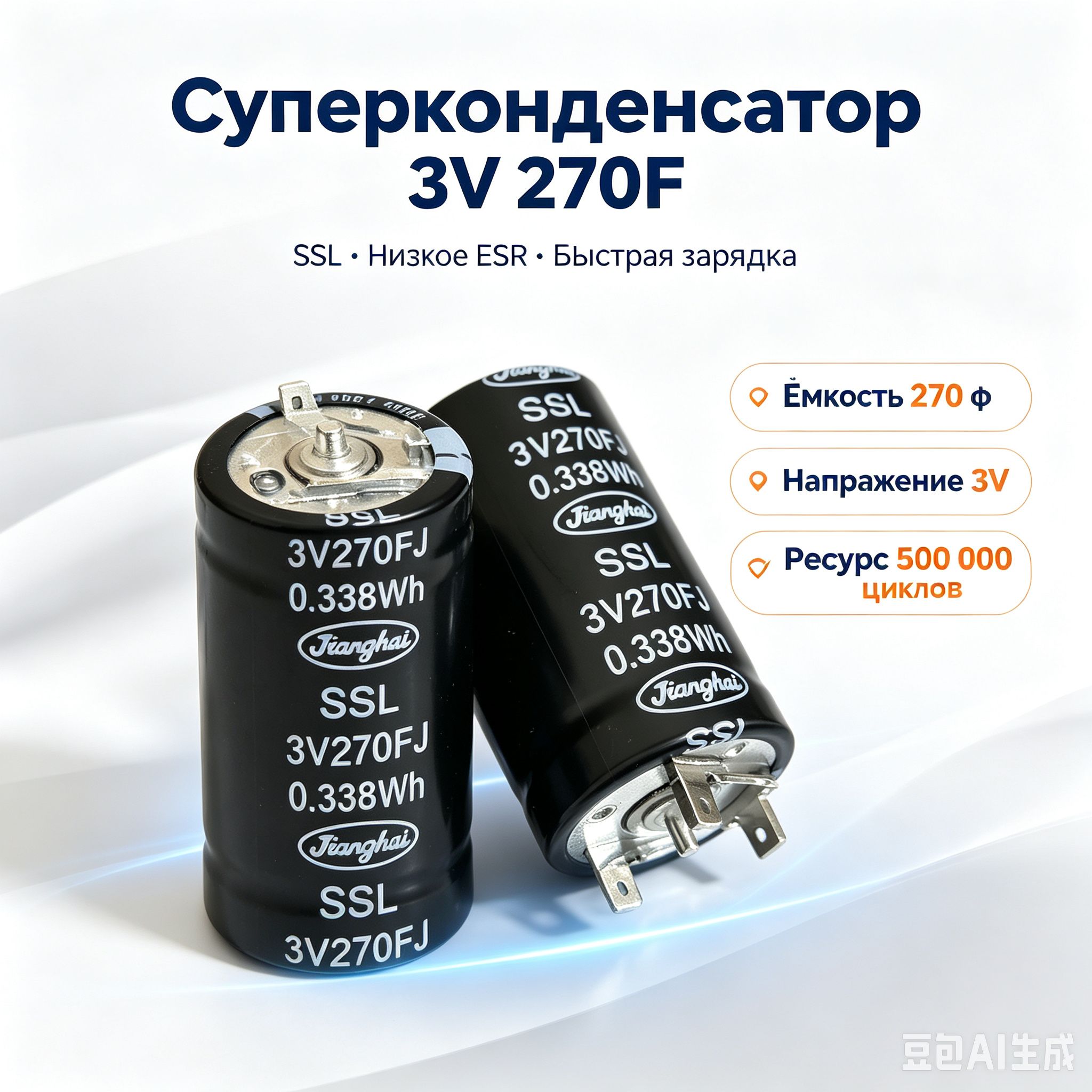Суперконденсатор 3V 270F, низкое внутреннее сопротивление, для запуска автомобиля, аудиосистемы и солнечных панелей