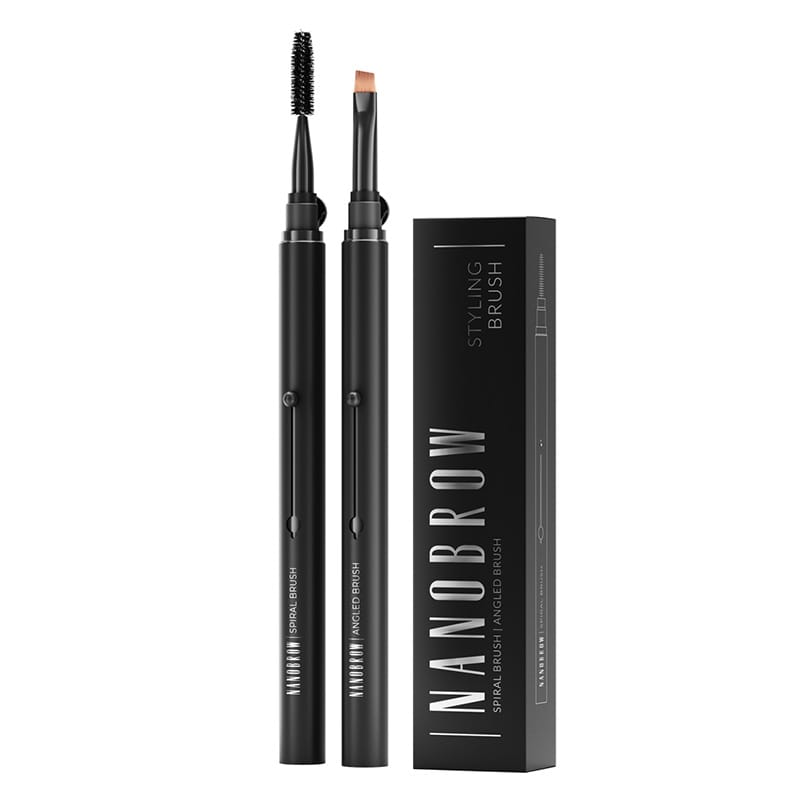 Кисть косметическая Nanobrow Styling Brushes Set, набор: щеточка для моделирования бровей и ресниц 1 шт + кисточка для макияжа и стилизации бровей 1 шт.