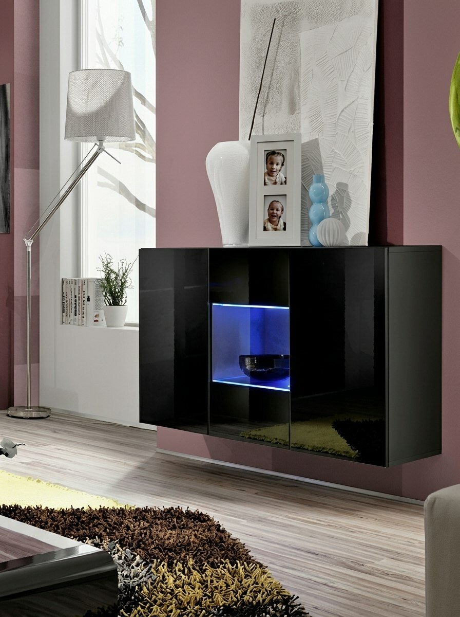 Подвесной комод Лана 2 МДФ (черный) FM 120x40x70 см, Фиеста