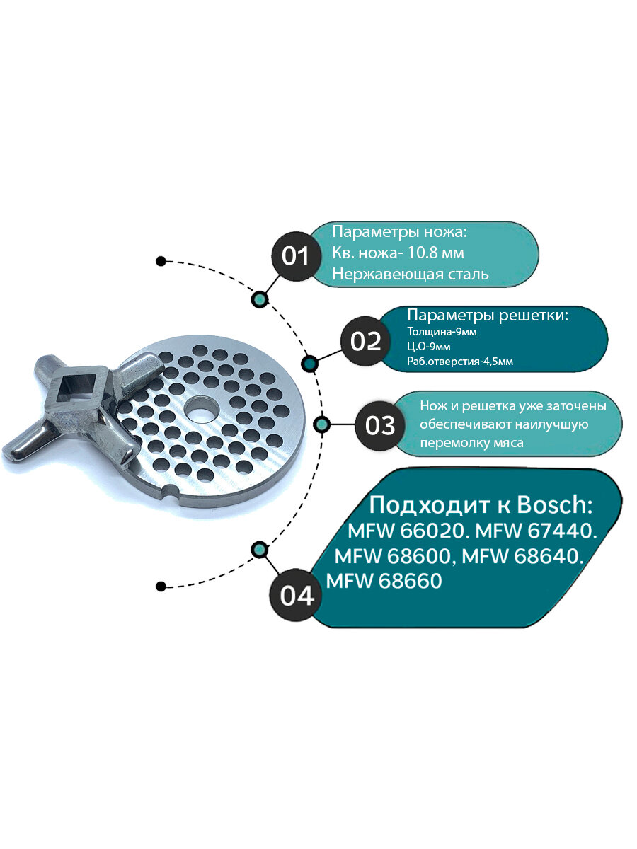 Набор нож и решетка для мясорубки Bosch MFW 66020 (нож 10.8мм+ решетка 61,5 мм)