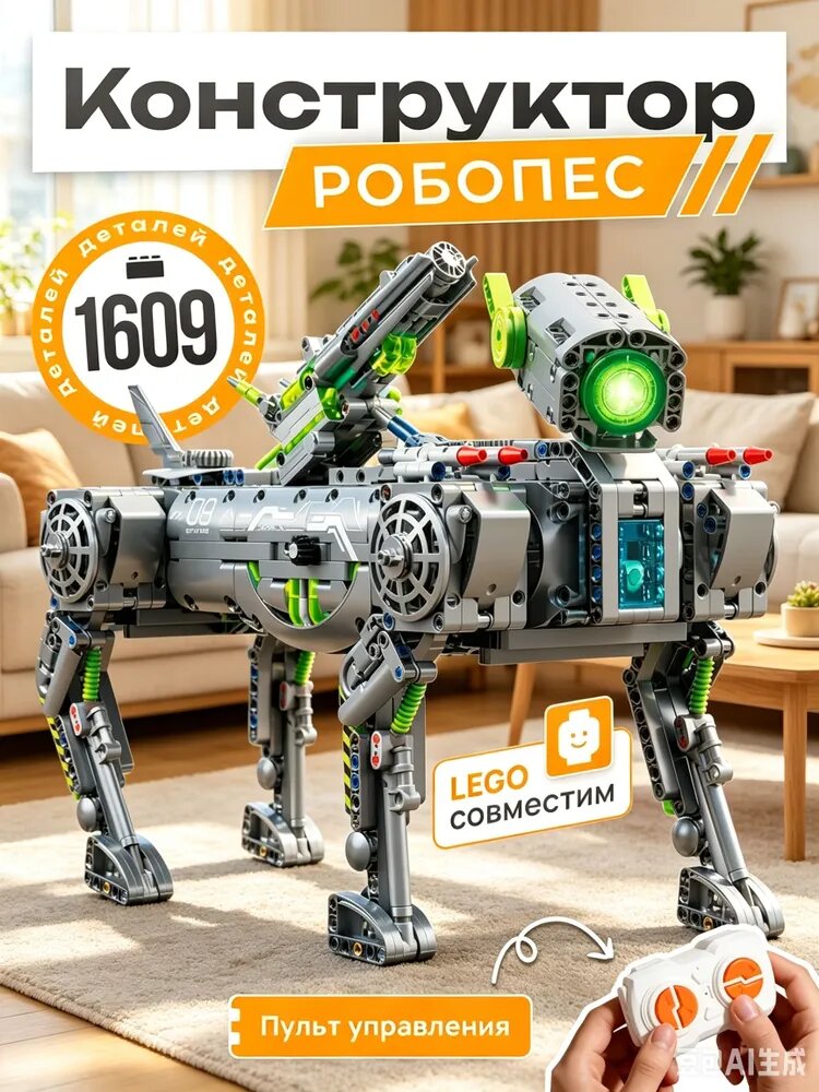Конструктор Робопес, робот-собака на пульте управления, 1609 деталей, технический конструктор