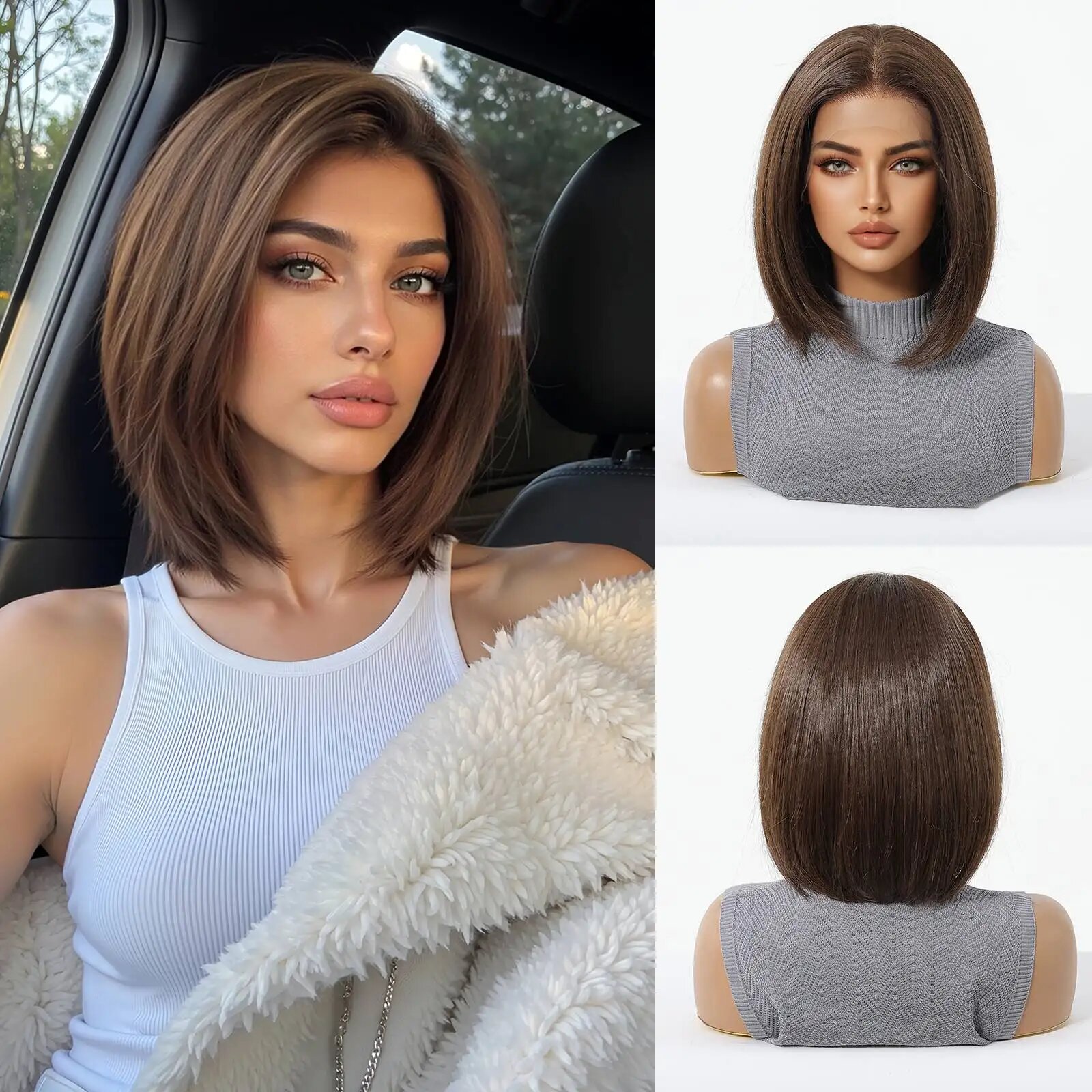 Топше Шорт Боб 13x6 HD Кружевной Парик Омбре Блонд Natural Dark Brown