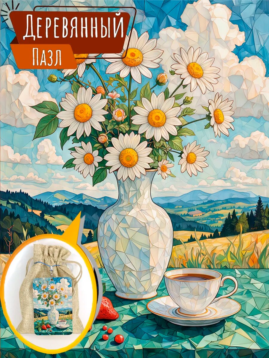 Деревянные пазлы ромашки