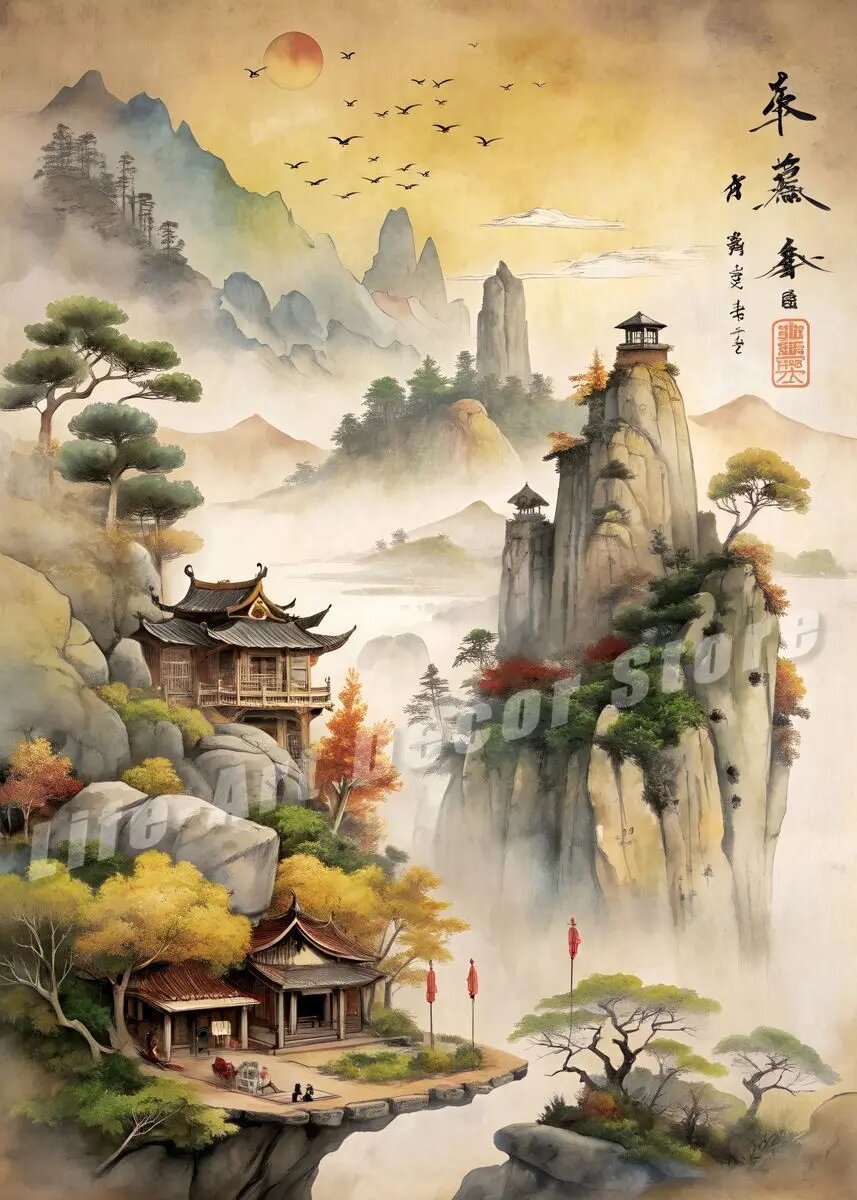 Китайская пейзажная картина 50x70см, цвет 9