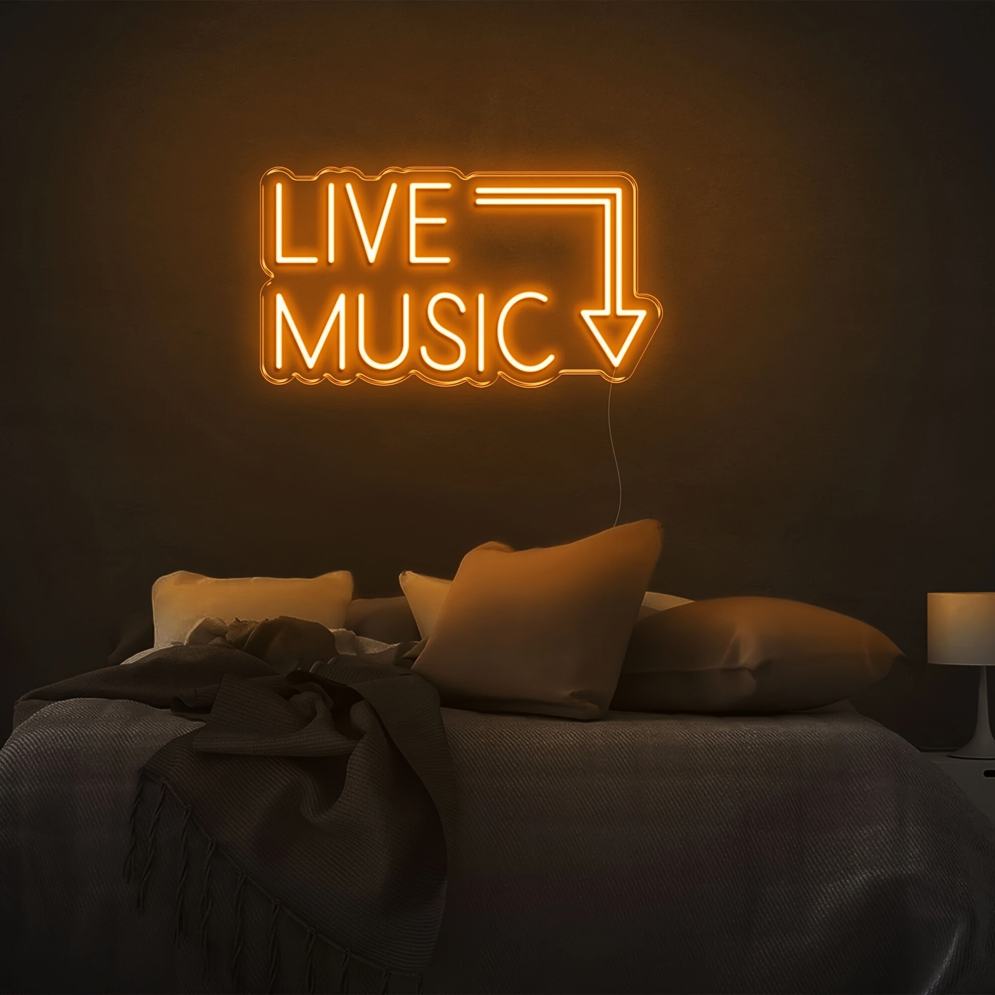 Неоновая светодиодная вывеска «Live Music» оранжевого цвета, 1 шт, для настенного декора спальни, студии, бара и ресторана