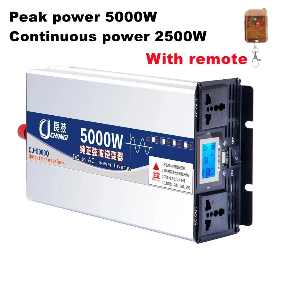 Инвертор 12V 24V 48V 60V в AC110V220V 6000W 8000W 12000W Чистый синусоидальный инвертор Солнечный автомобильный зарядный блок Источник питания для дома и автодома
