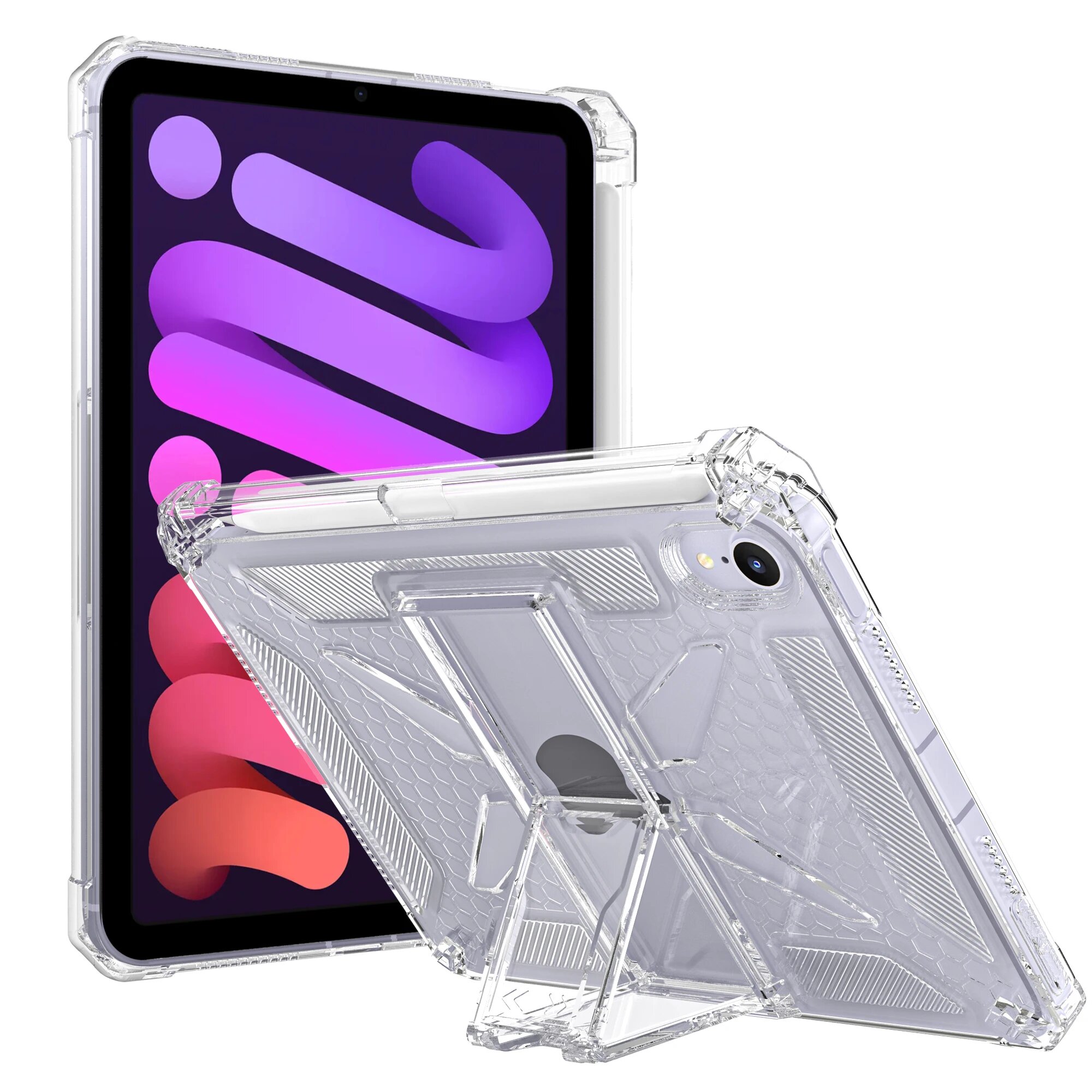 Чехол для iPad A17 Pro 2024 8,3 дюйма с подставкой, прозрачный защитный чехол со слотом для ручки для iPad mini 7th A2993 A2995 A2996