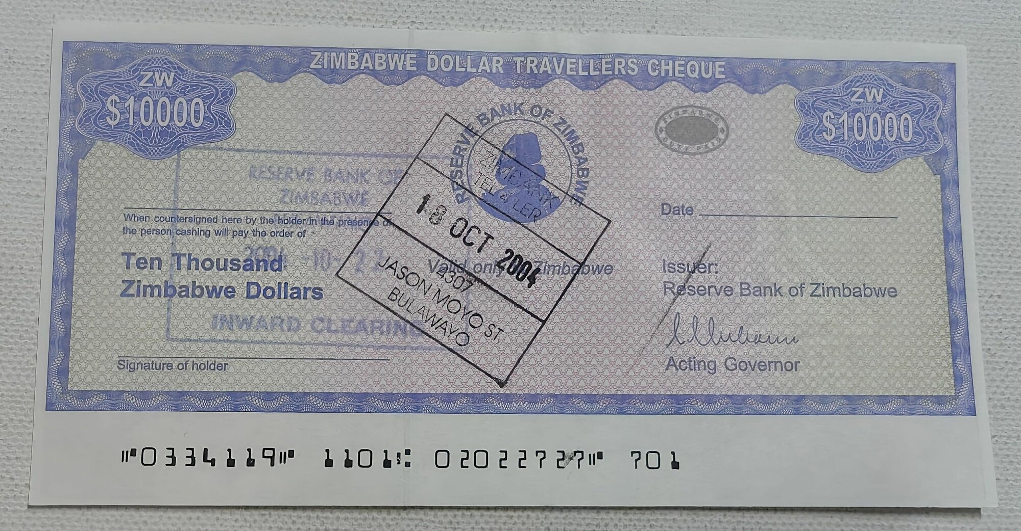 Зимбабве 10000 долларов 2004 года UNC