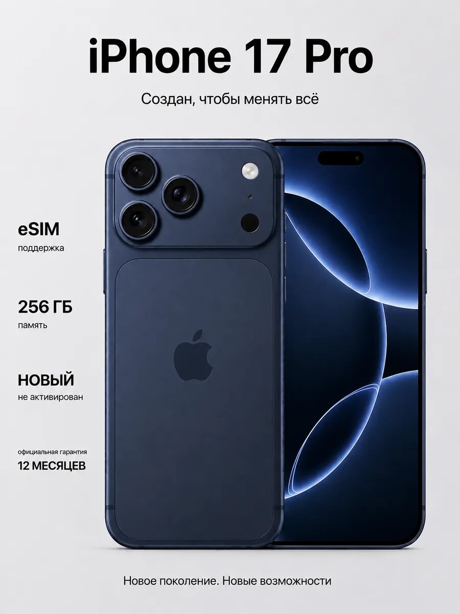 Смартфон iPhone 17 Pro eSim + eSim 256GB Blue (Синий) Новый (без RuStore)