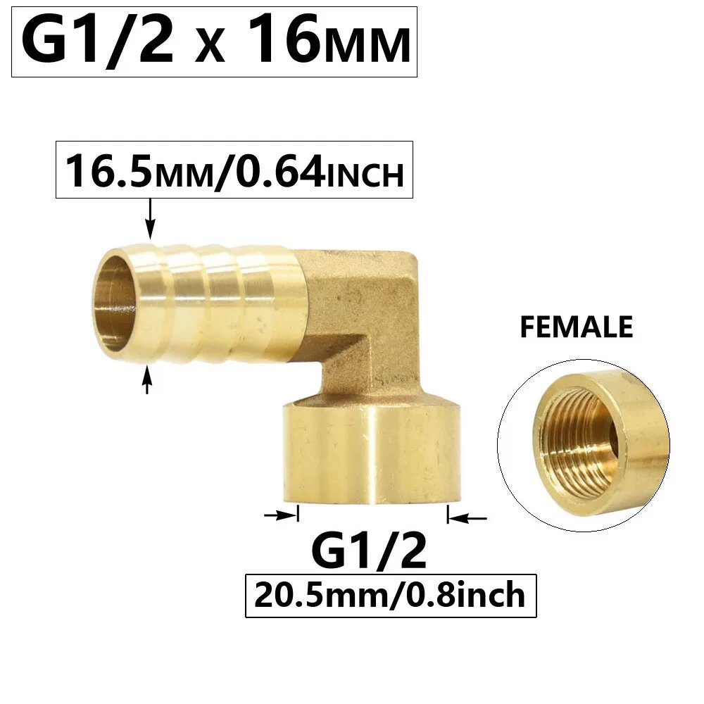 Медный угловой фитинг для водопровода 90 градусов 1/2-19 мм G1I2 x16mm