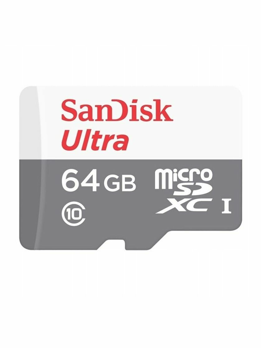 SanDisk 64 ГБ Ultra microSDXC Карта памяти, чтение до 100 МБ/с (SDSQUNR-064G-GN3MN), USH-I, Class 10, U1