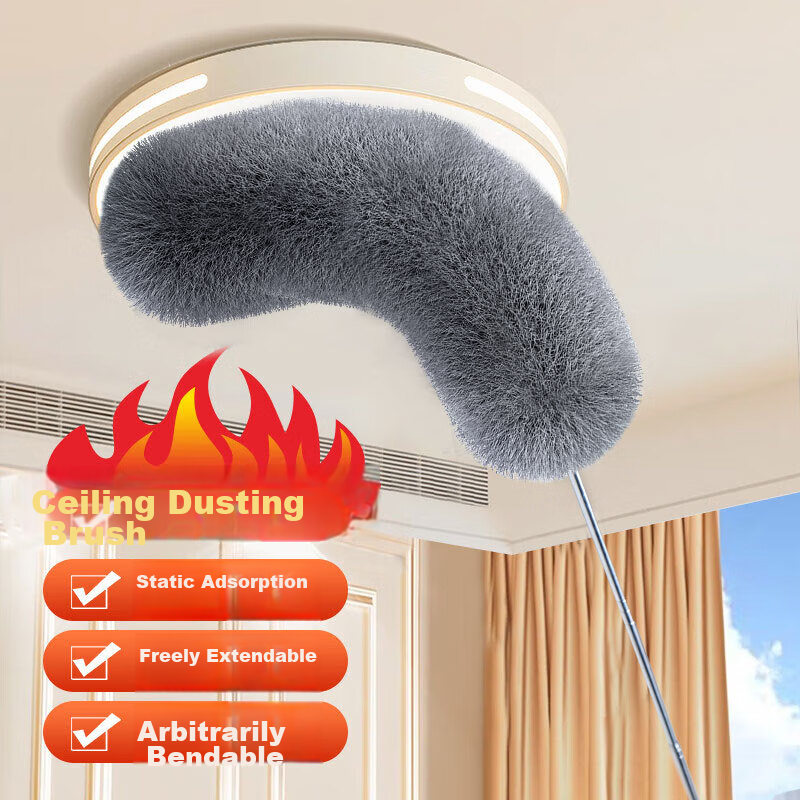 Sulida Extendable Long Feather Duster, Household Static Dust Removal Duster, Large Cleaning Tool for Ceiling Dusting, 2.5 Meters