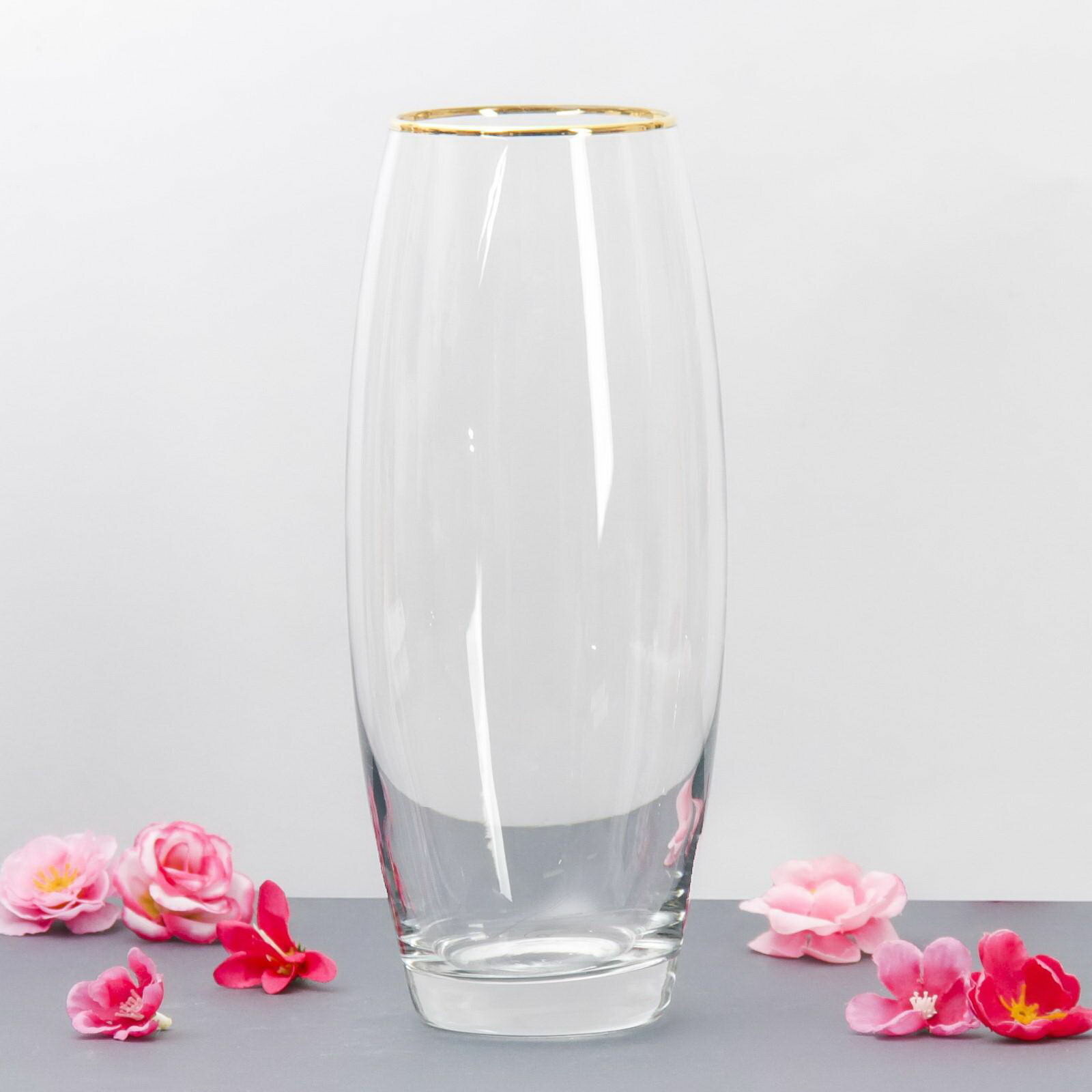Ваза для цветов FLORA, с золотой отводкой, d=7.5 см, 10x26 см, стекло, прозрачная