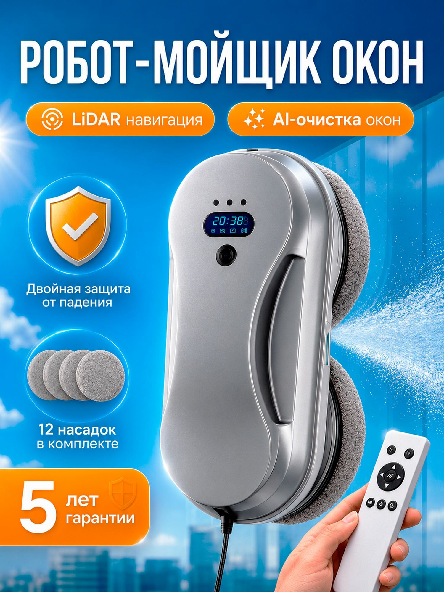 Робот мойщик окон RWC6 PRO робот для мытья окон, со сменными салфетками