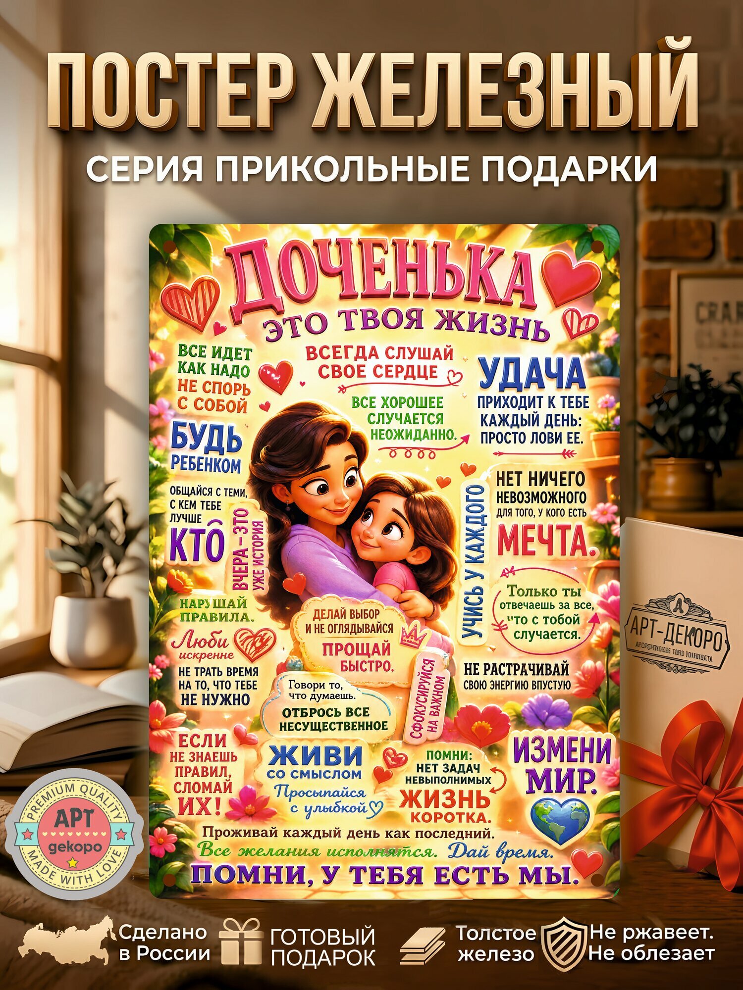 Металлический постер для дочери 20 на 30 см, подарочная упаковка в комплекте