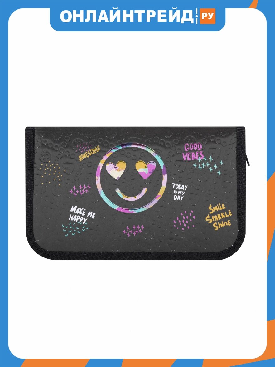 Пенал Юнландия 271508 Smiley 1 отделение, металлизированный картон, конгрев, 19х11 см