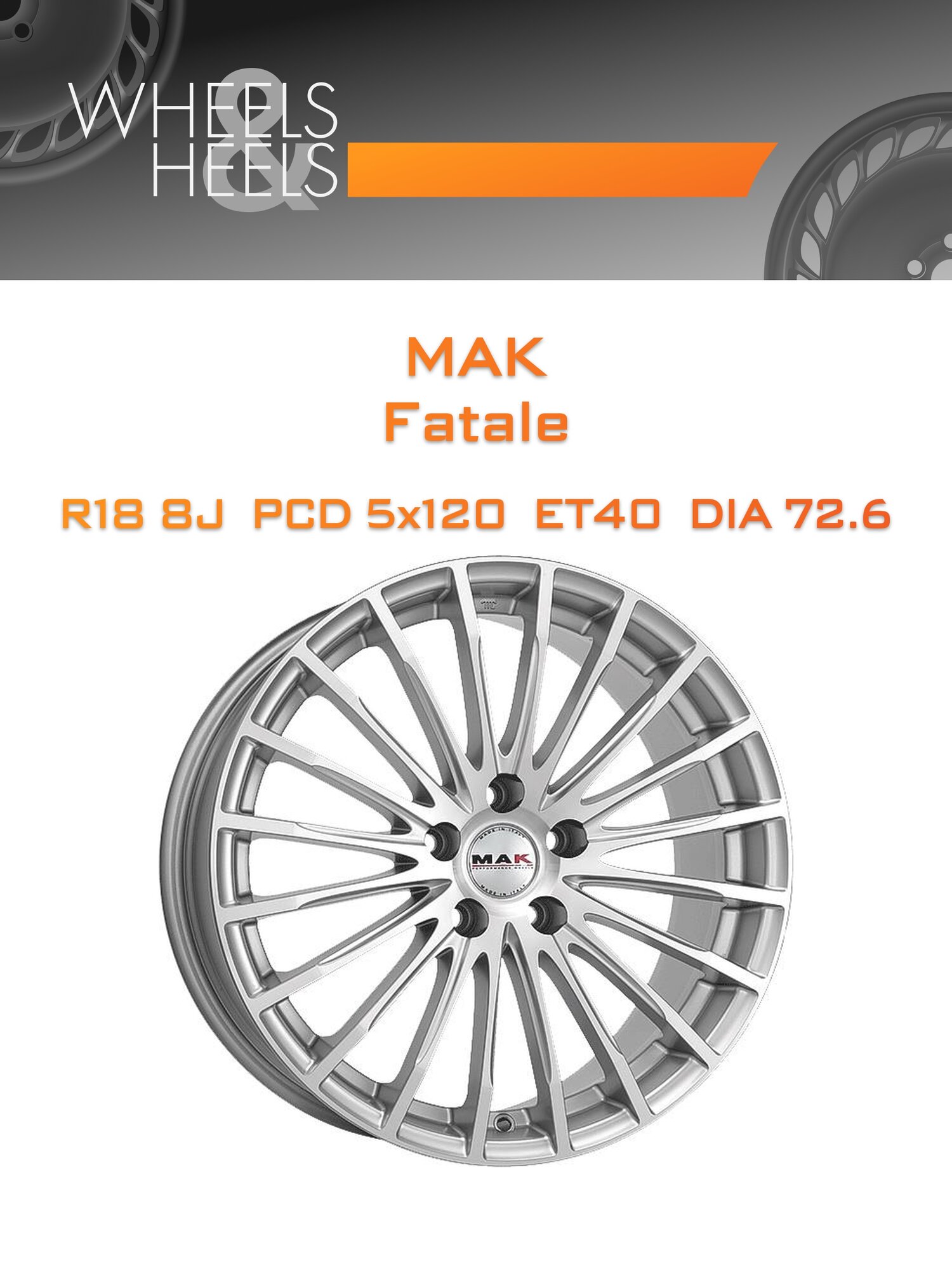 Диск автомобильный литой MAK Fatale 18x8 5x120 et40 dia72.6 Серебристый