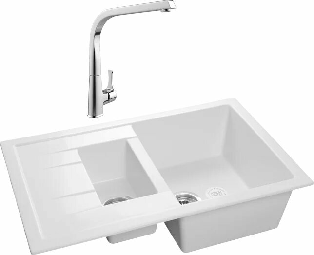 Комплект Мойка GranFest Quadro GF-Q775 KL, иней / Смеситель MEGA Mega