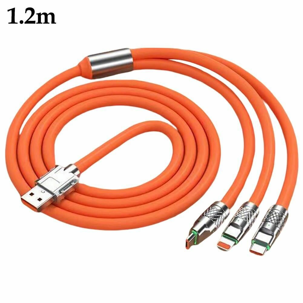 Кабель для зарядки 3 в 1 Type-C Micro USB Lightning силиконовый быстрая зарядка 120W 1.2м