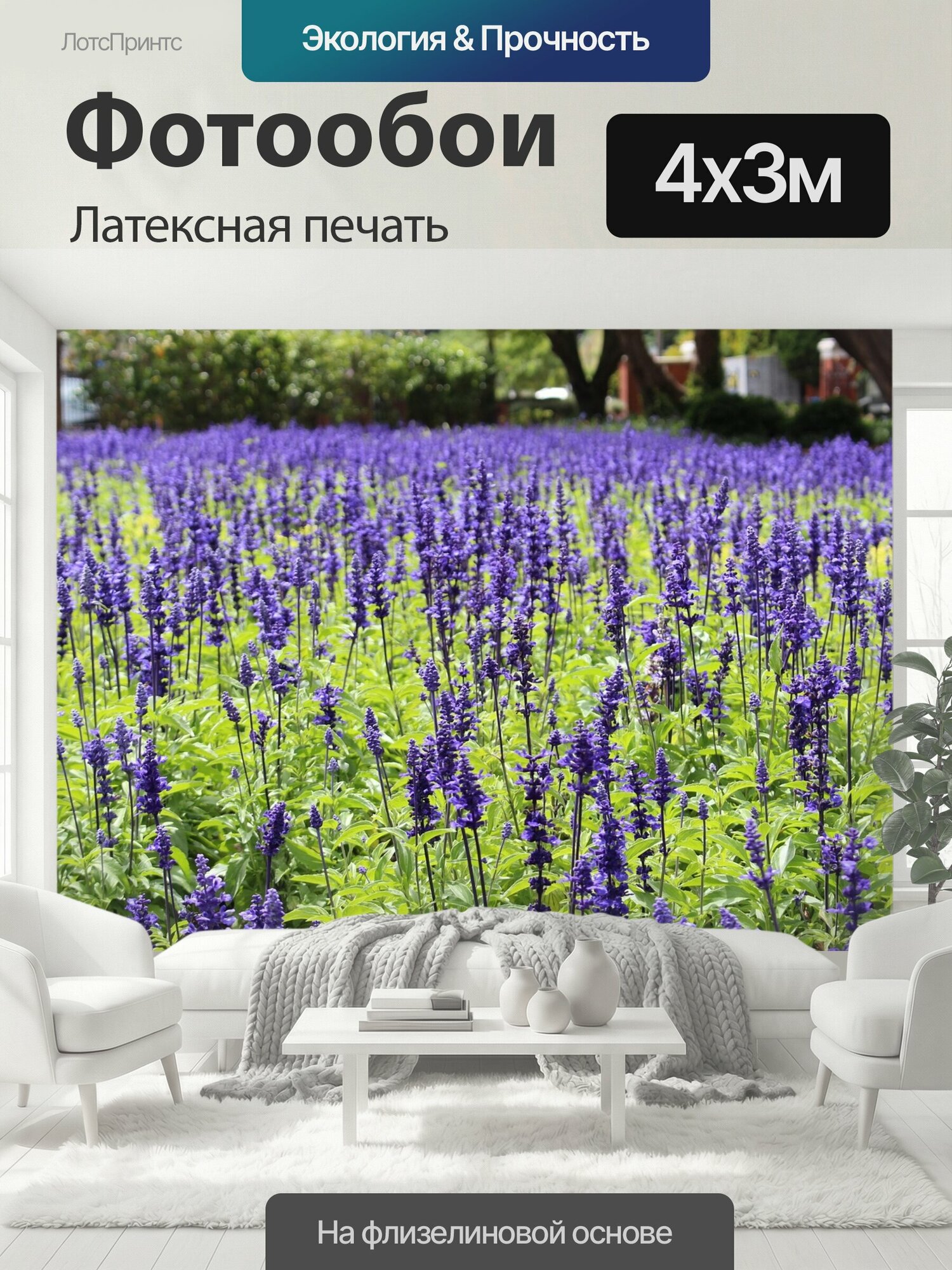 Фотообои моющиеся ударопрочные "Фиолетовый, цветы, блум" 400x300 см. латексная печать