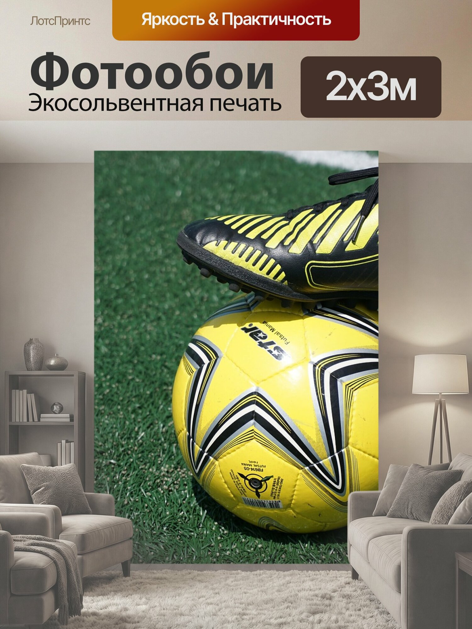 Фотообои "Футбол, футбольный мяч, футзал" 200x300 см. экосольвентная печать