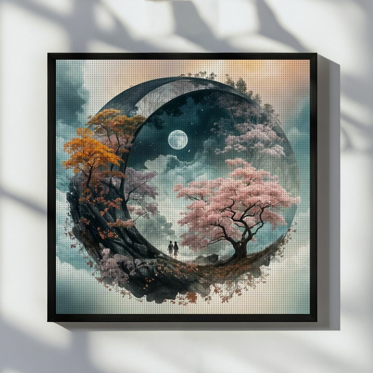 1 беспрамочный набор вышивки 11CT / 14CT, 40 * 40cm / 15.7 * 15.7in, лунное цветочное дерево, до 26 цветов, включая иглы, нити, рисунки и холст
