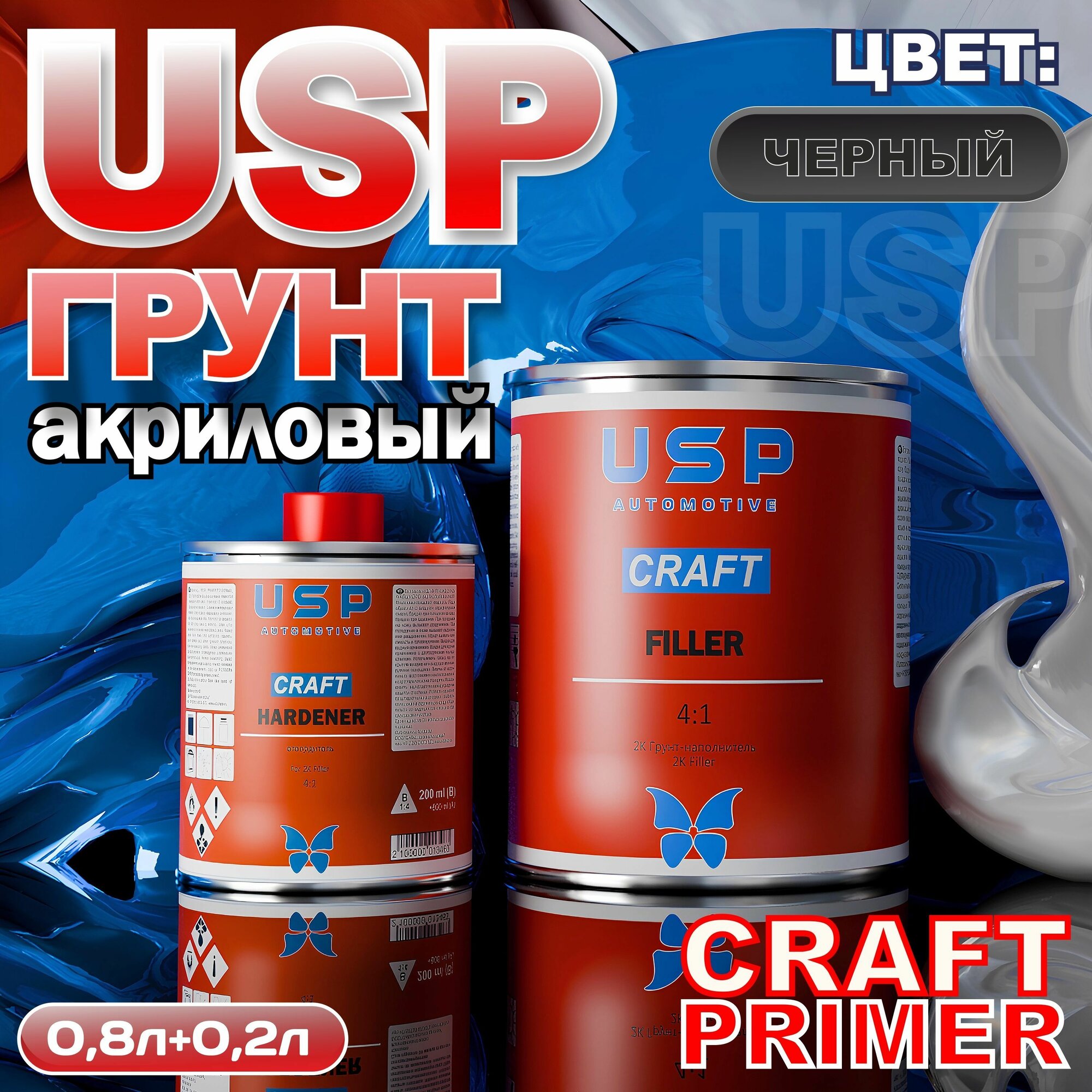 USP Грунт акриловый CRAFT PRIMER Черный 0,8л.+0,2л.