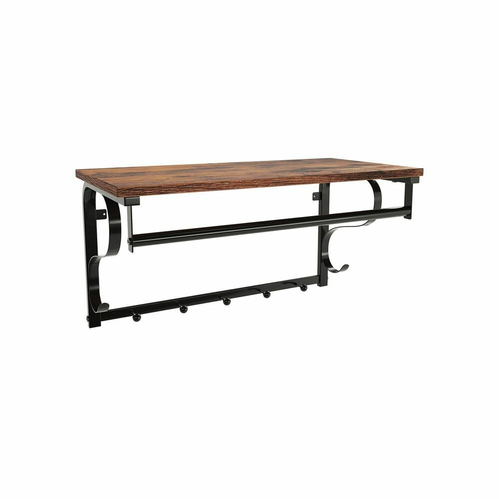 Настенная вешалка VASAGLE с полкой, цвет коричневый/черный, 60x30x32 см, LCR11BX