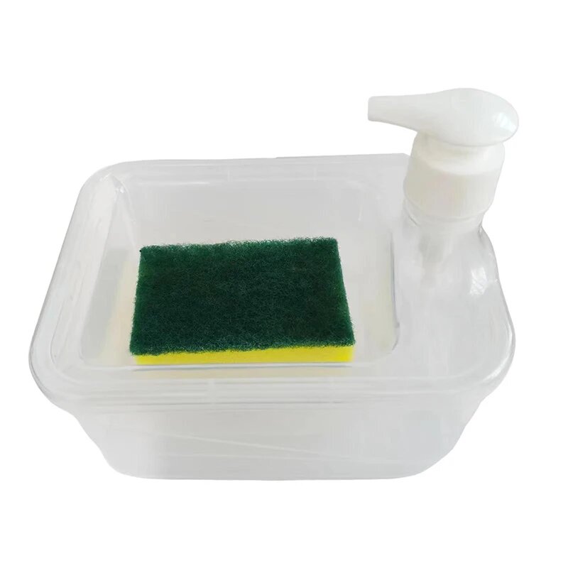 Пластиковый диспенсер для жидкого мыла с губкой Зеленый, Clear Rectangle