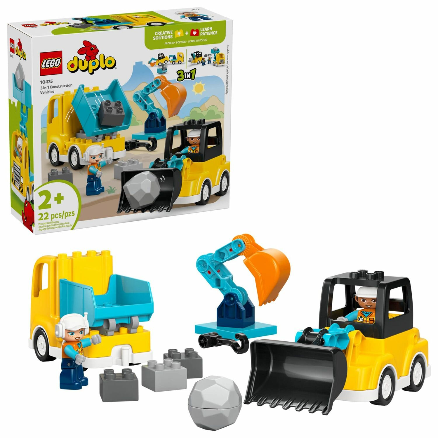 Конструктор LEGO Duplo Строительные машины 3в1, 22 деталей, возраст 2+, 10475