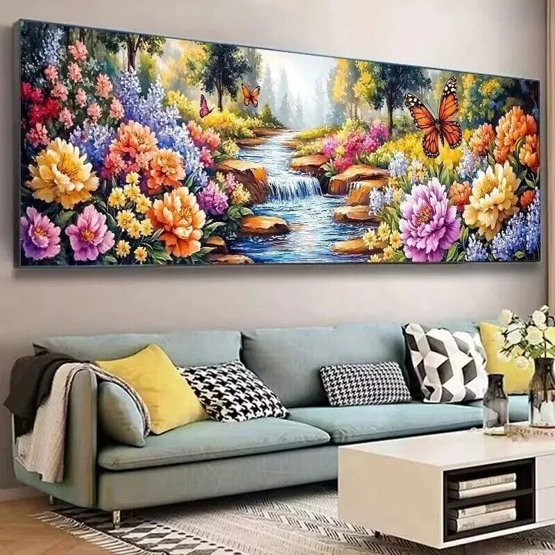 180X60CM/Алмазная мозаика "Цветы бабочек" / Алмазная вышивка / Круглая картина стразами Полная выкладка