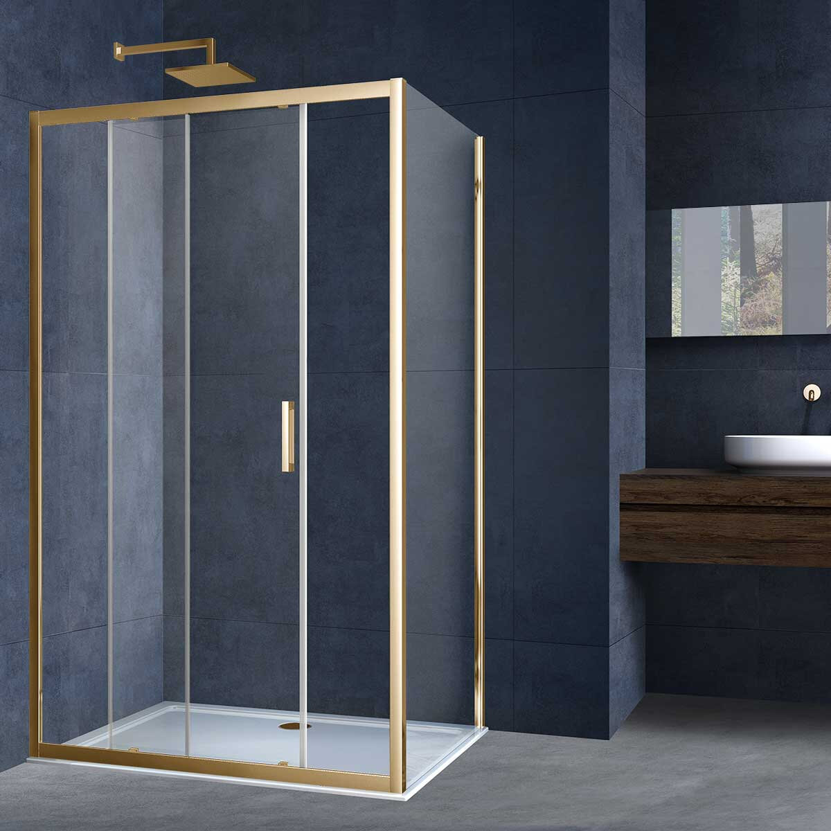 Душевой уголок Vincea Alpha VSR-3AL8011CLG 110х80, профиль брашированное золото, стекло прозрачное