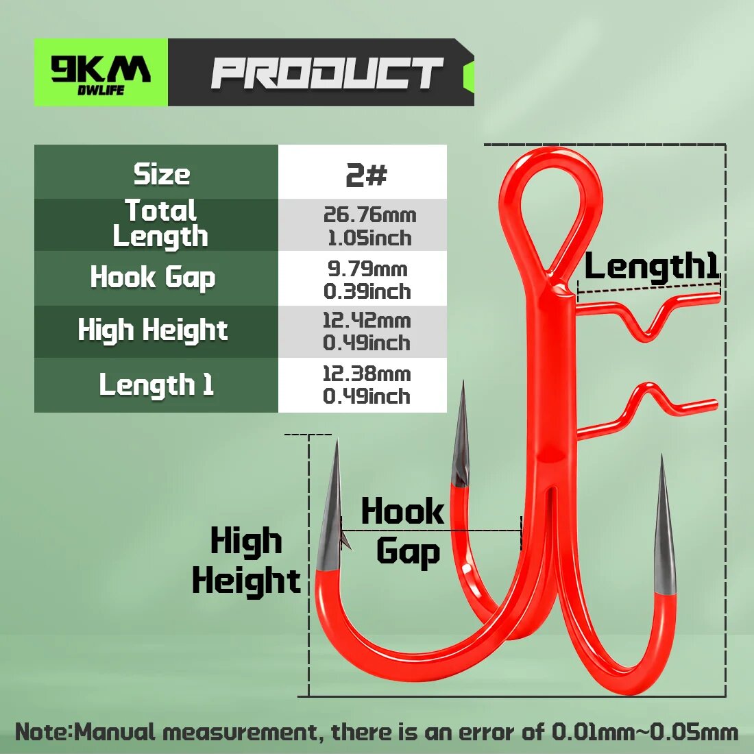 Крючки тройные 9KM UV Orange для мягких приманок Size 2