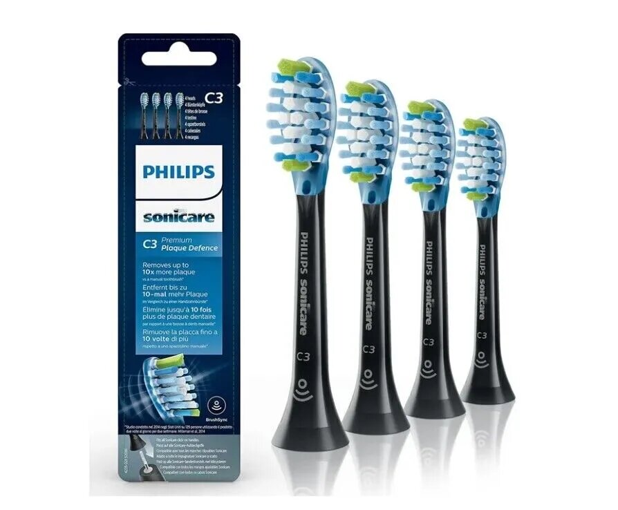 Замена электрической зубной щетки For Philips Sonicare C3 Premium Plaque Defence, HX9044/33, комплект 4 штуки, чёрный
