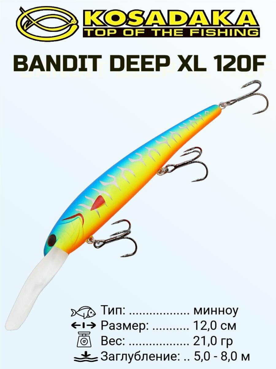 Воблер Kosadaka Bandit Deep XL 120F, плав, 120мм, 21г, 5-8м, цв. REV