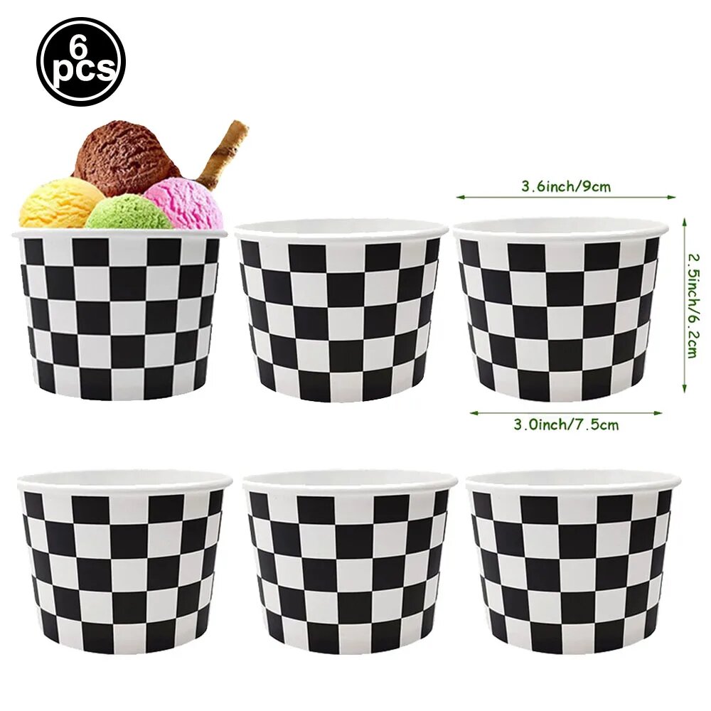 Бумажные подносы и стаканы для вечеринки "Черно-белая сетка" Зеленый, 6PCS
