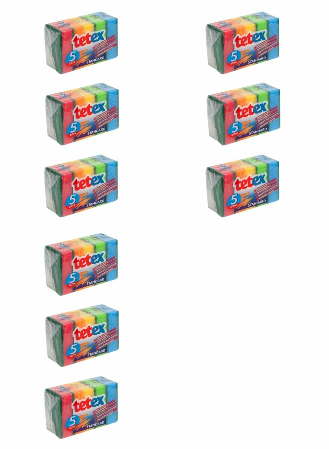 Tetex Standart Губка для посуды 65 х 95 х 31 мм, 5 штук, 9 упаковок