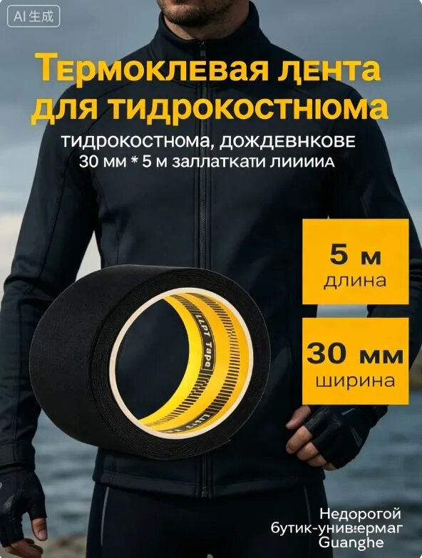Термоклеевая лента для гидрокостюма, дождевиков 30 мм * 5 м заплатка на одежду
