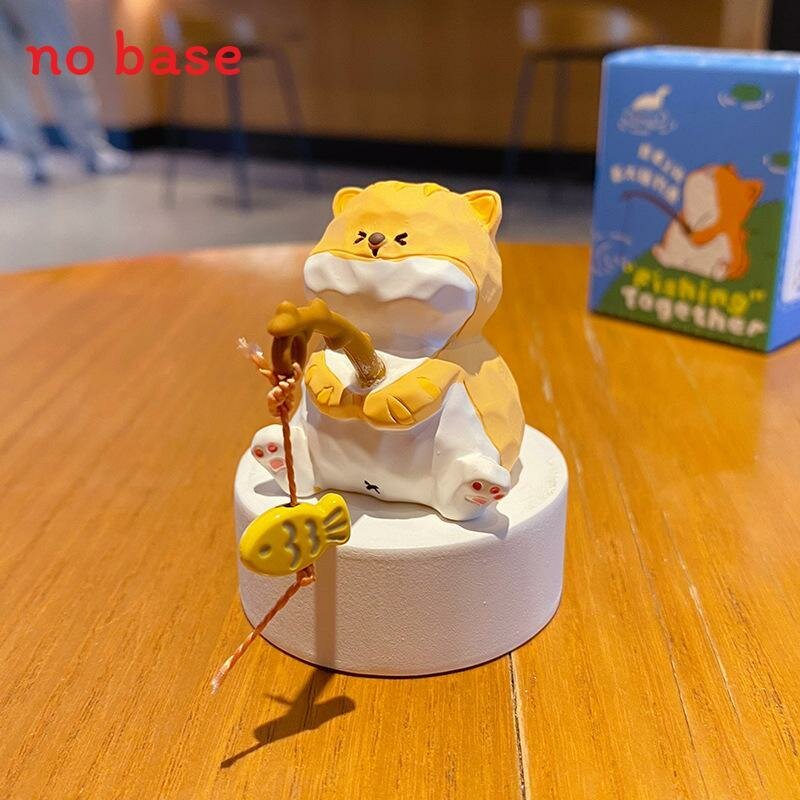 Resin cat art piece with fishing pose for memorial or commemoration gift style b