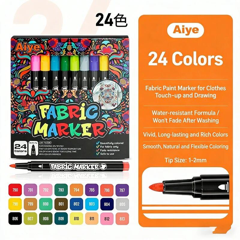 Маркеры для ткани Kissbuty 24 цветов 24 Colors-Single Nib