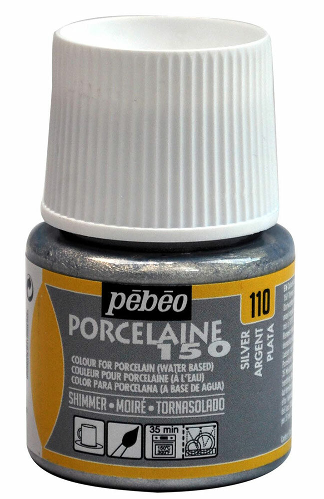 Краска по фарфору и керамике Pebeo под обжиг, металлик, Porcelaine 150, 45 мл, под серебро