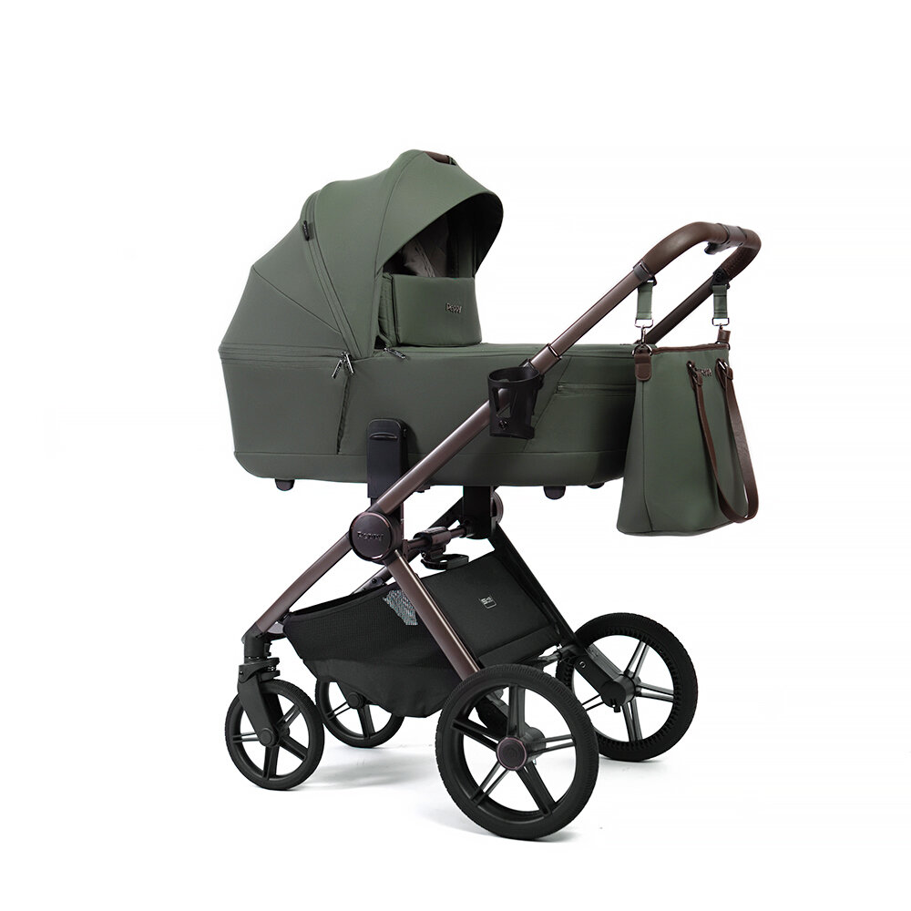 Коляска Peppy Monaco Thermo 2 в 1, цвет green, черная рама, с сумкой, москитной сеткой